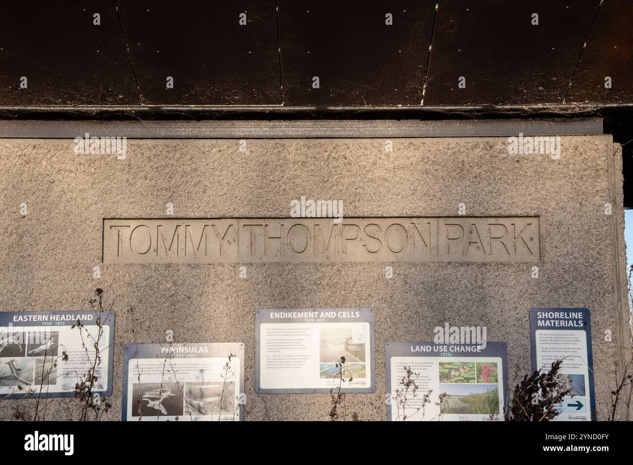 Information signs posted on Tommy Thompson Park sign in Scarborough ...