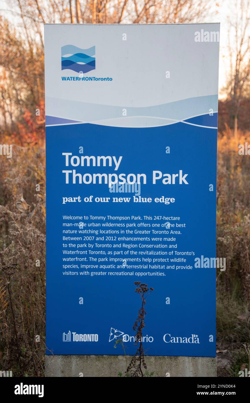 New blue edge waterfront improvements sign at Tommy Thompson Park in ...