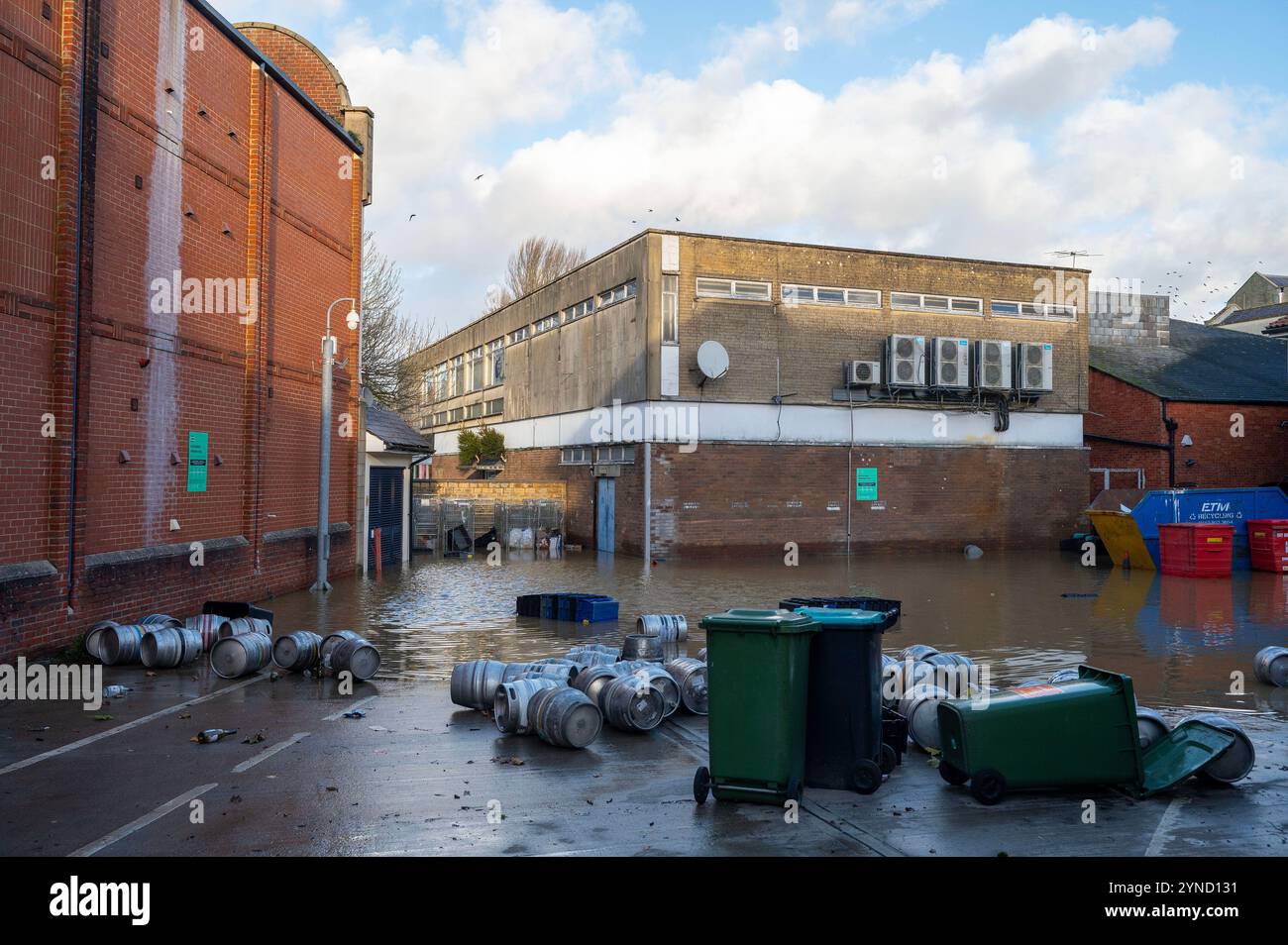 Flooding in the centre of Chippenham in Wiltshire where the River Avon ...