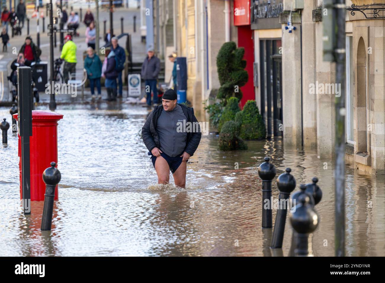 Flooding in the centre of Chippenham in Wiltshire where the River Avon ...