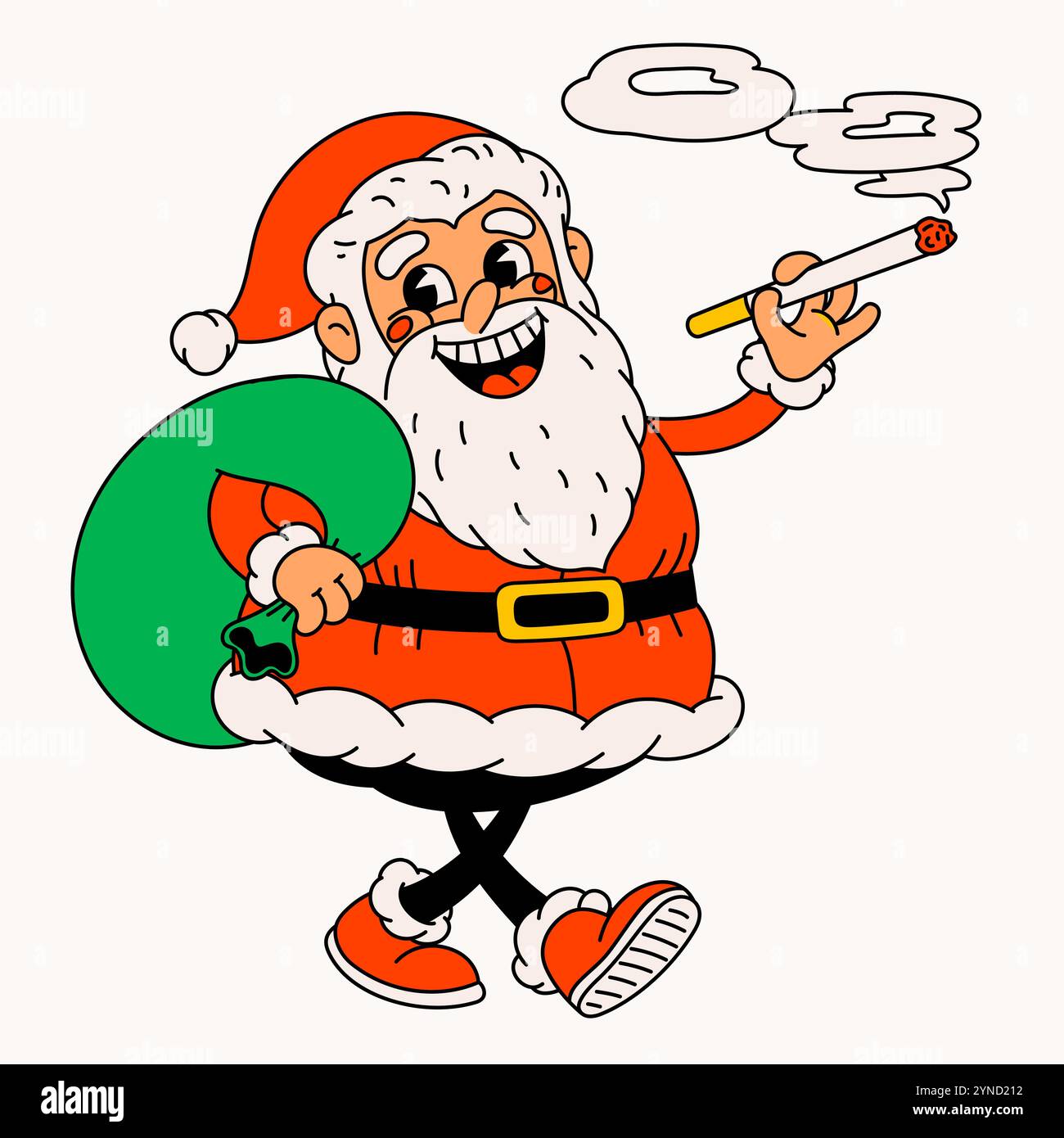 Bad Santa Claus. Groovy vintage funny Santa character with sack of ...