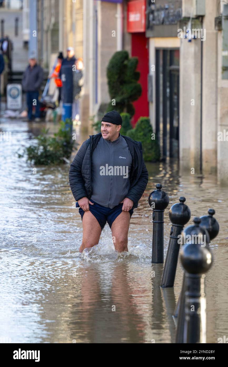 Flooding in the centre of Chippenham in Wiltshire where the River Avon ...