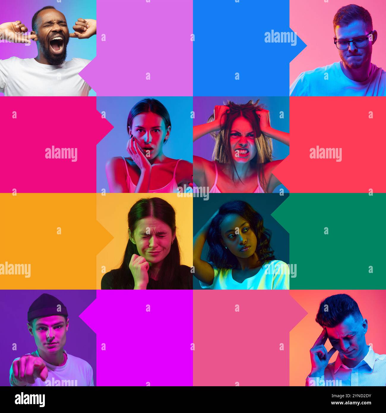 Collage made of different of people displaying emotions like anger ...