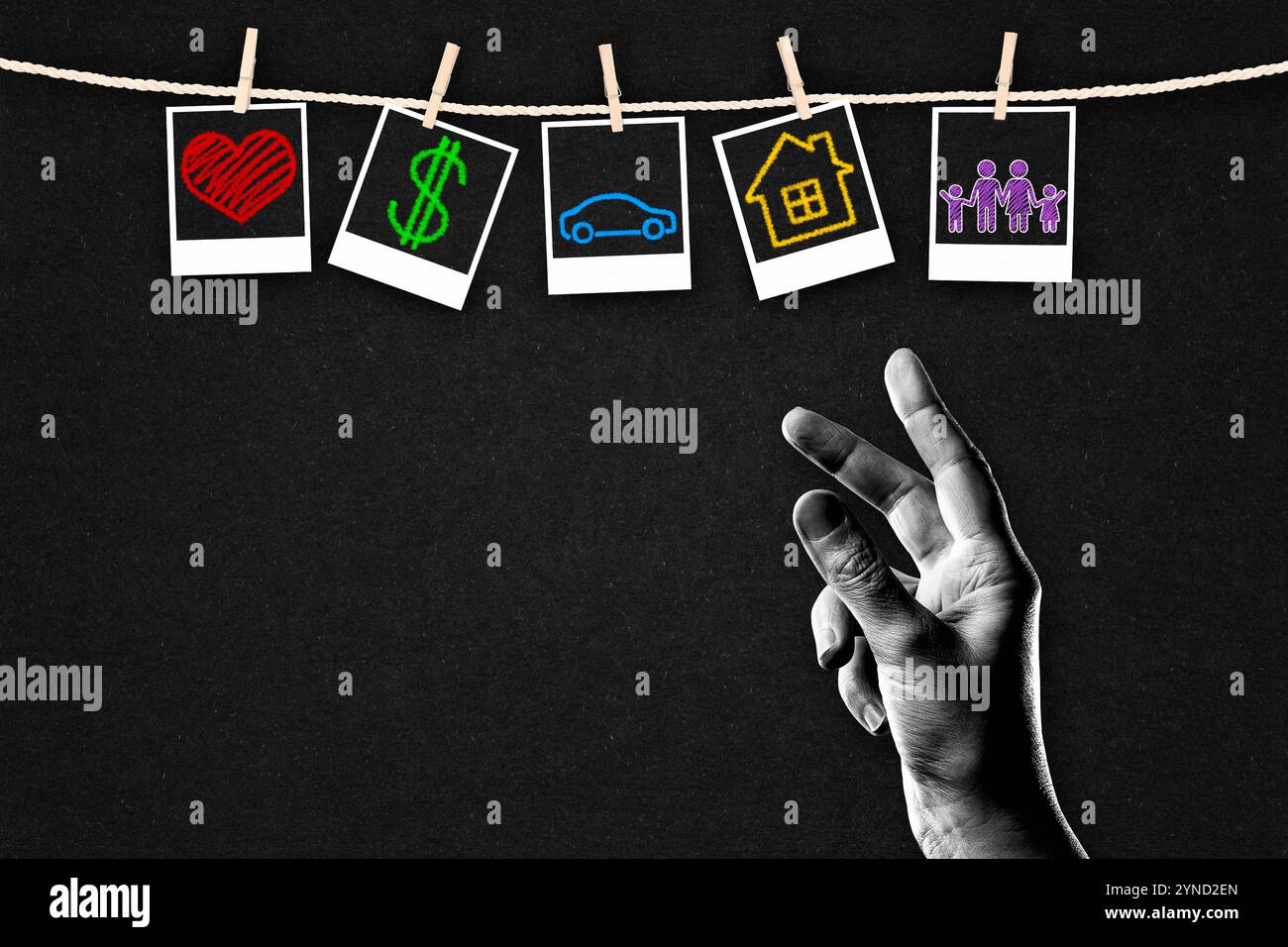 Hand in Black and White Choosing Between Different Life Values as ...