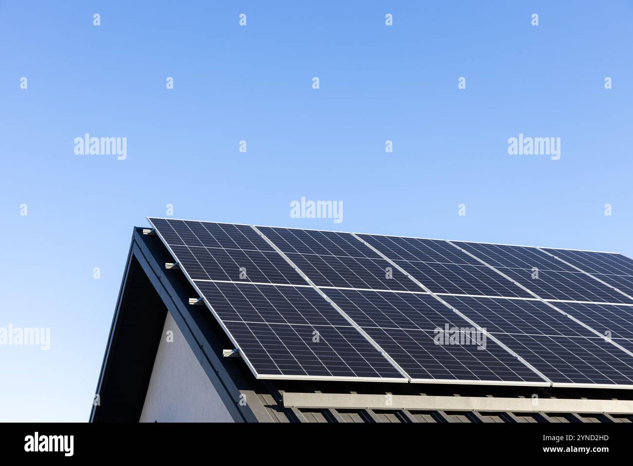 Modern house with solar panels stand-alone photovoltaic plant system on ...