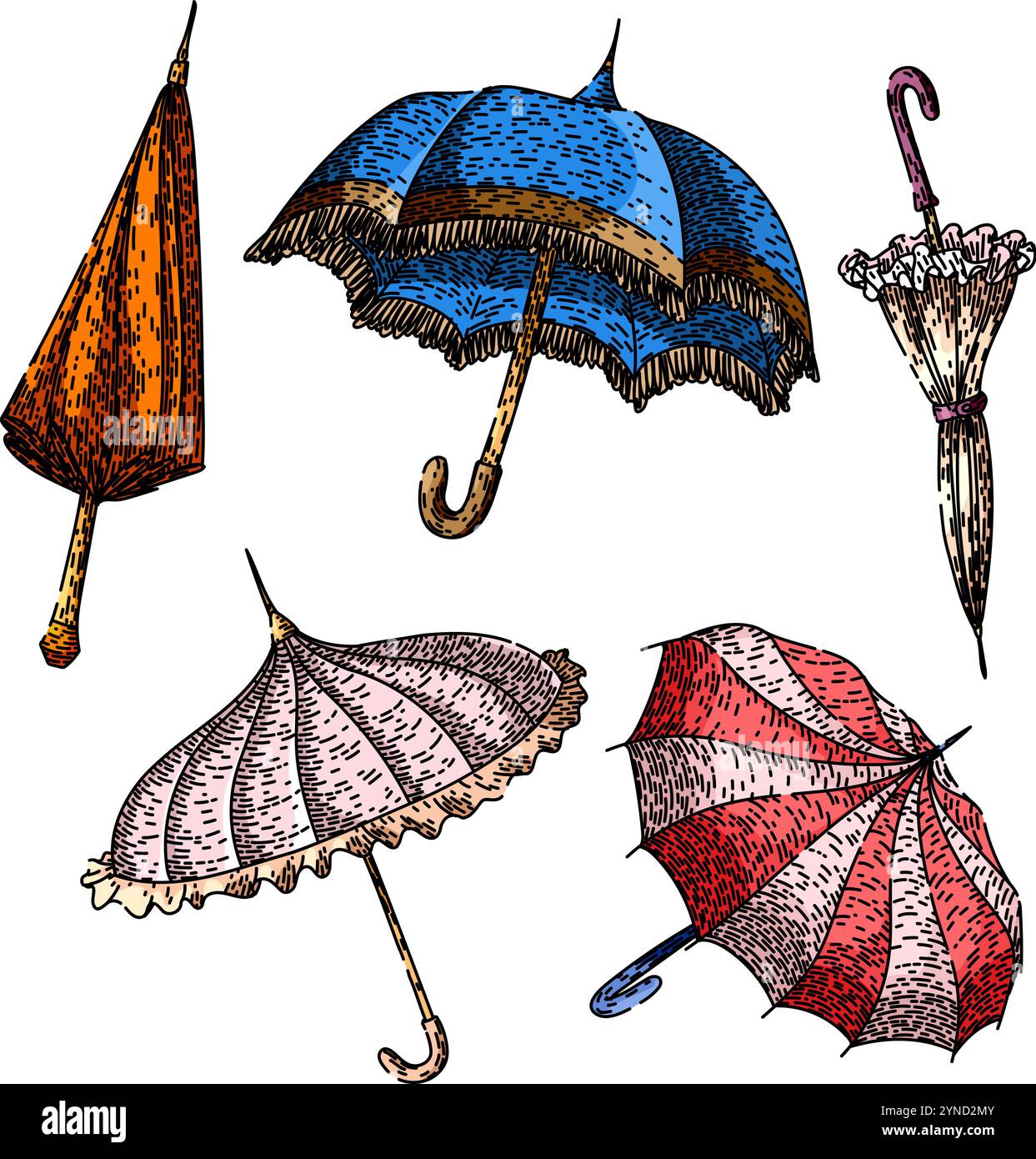 umbrella set sketch hand drawn vector Stock Vector Image & Art - Alamy
