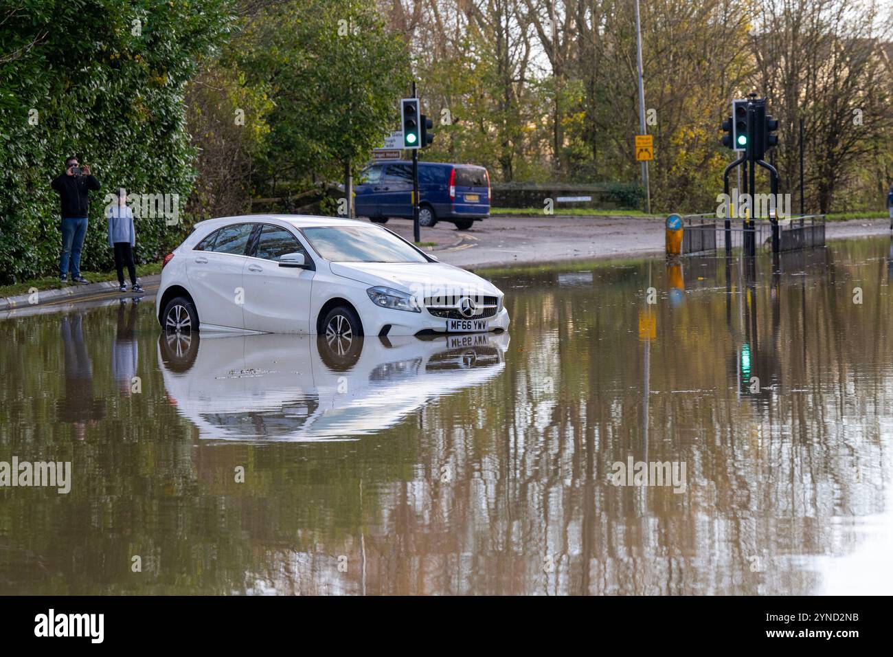 Flooding in the centre of Chippenham in Wiltshire where the River Avon ...