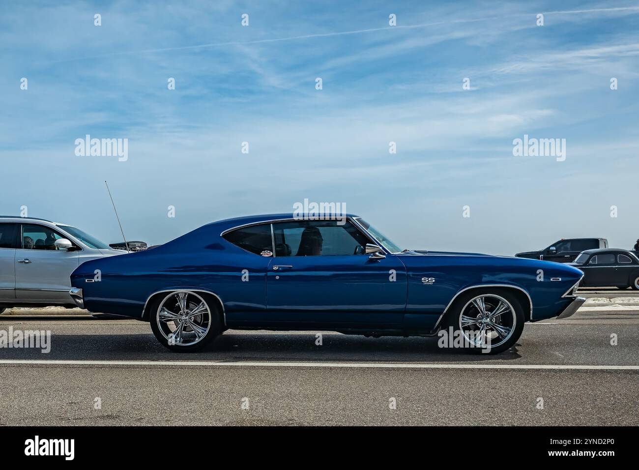 Gulfport, MS - October 04, 2023: Wide angle side view of a 1969 ...