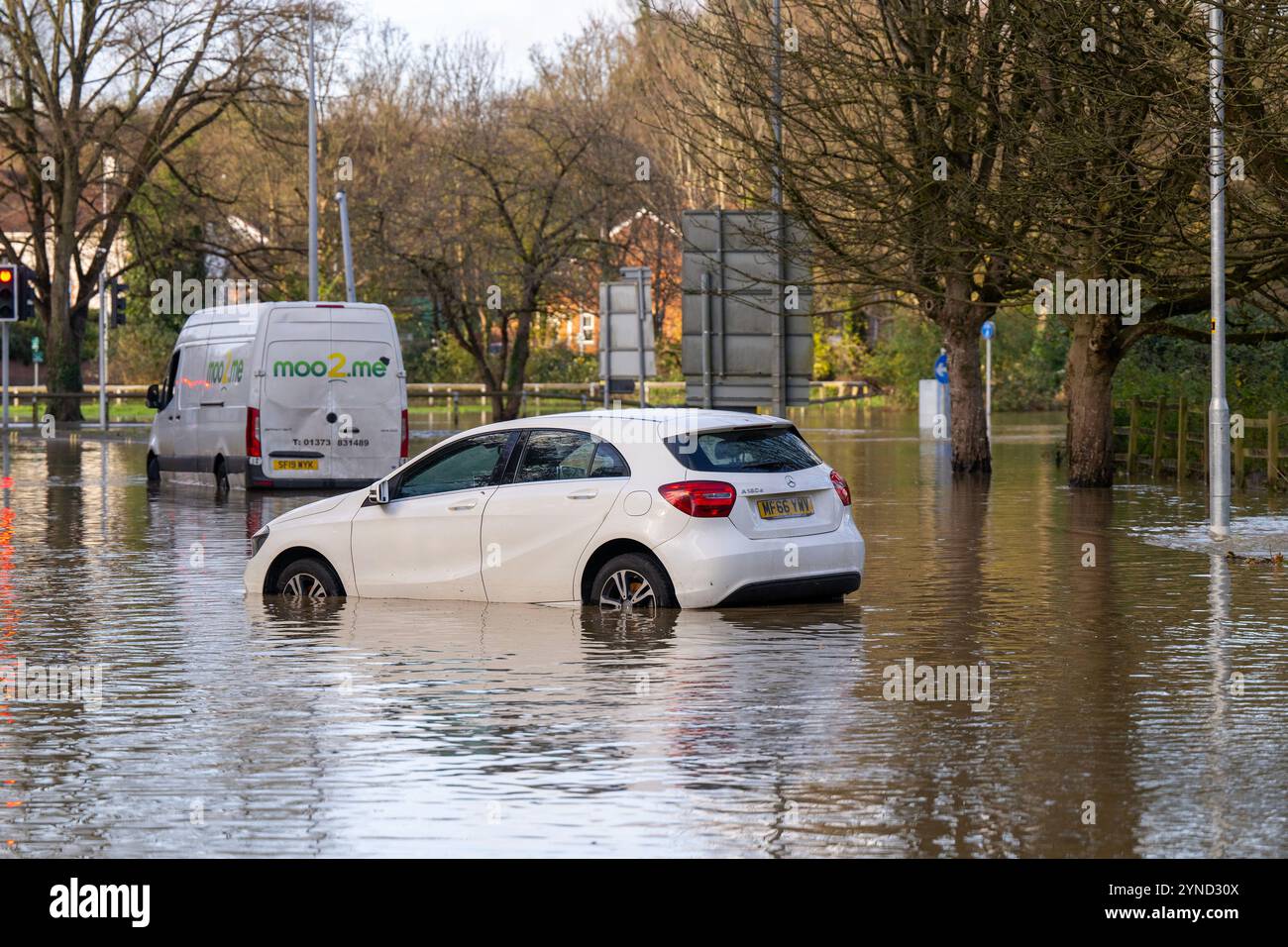 Flooding in the centre of Chippenham in Wiltshire where the River Avon ...