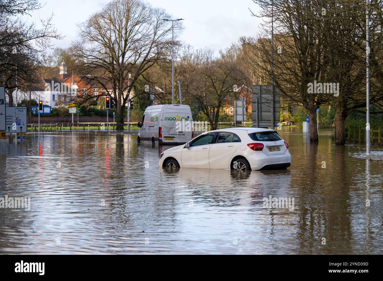 Flooding in the centre of Chippenham in Wiltshire where the River Avon ...