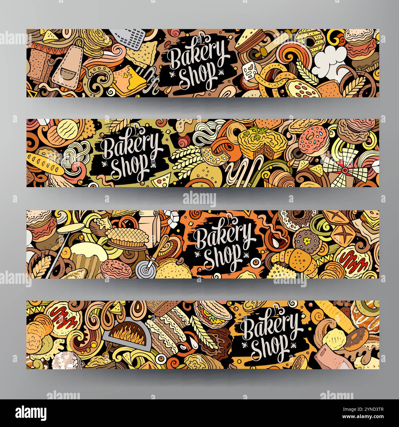 Cartoon vector doodle set of Bakery corporate identity templates. Funny ...
