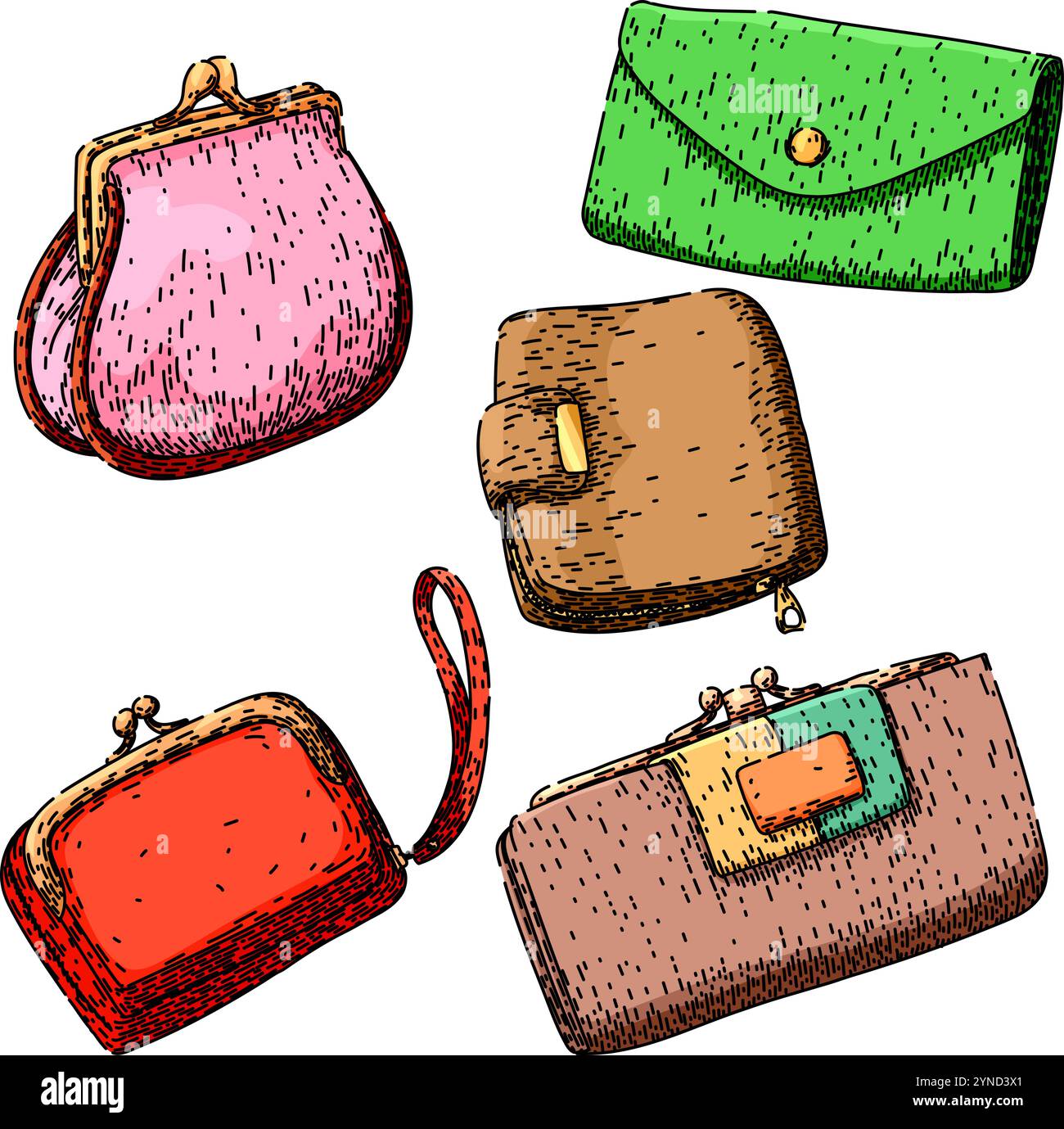 wallet set sketch hand drawn vector Stock Vector Image & Art - Alamy
