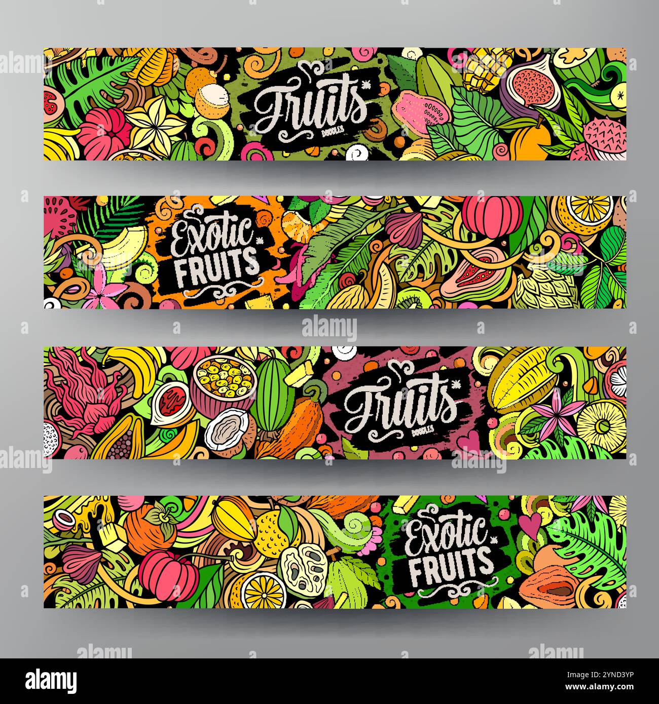 Cartoon vector doodle set of Tropical Fruits banners templates ...