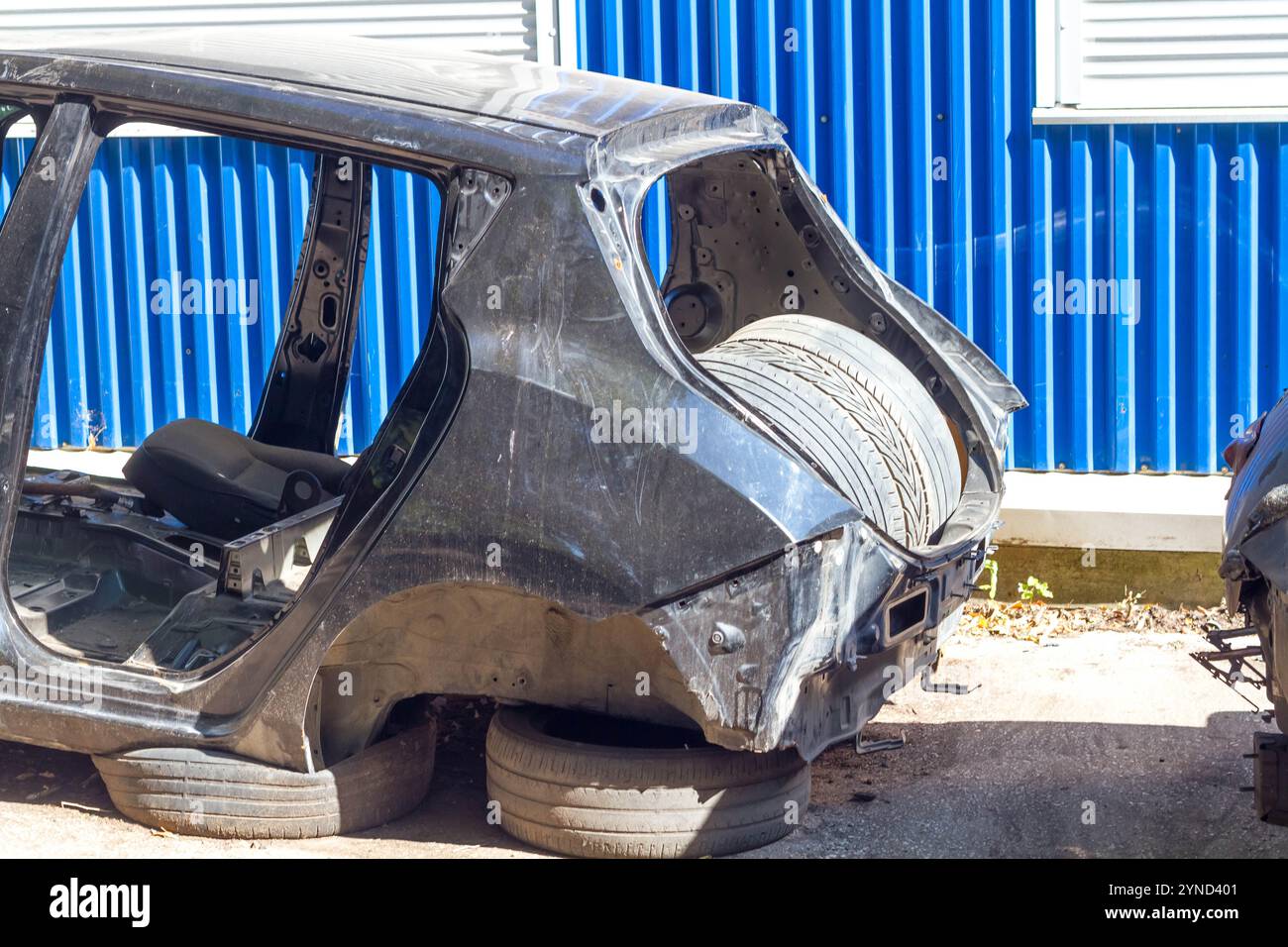 Burnt car. Electric car fire. Car after a fire Stock Photo - Alamy