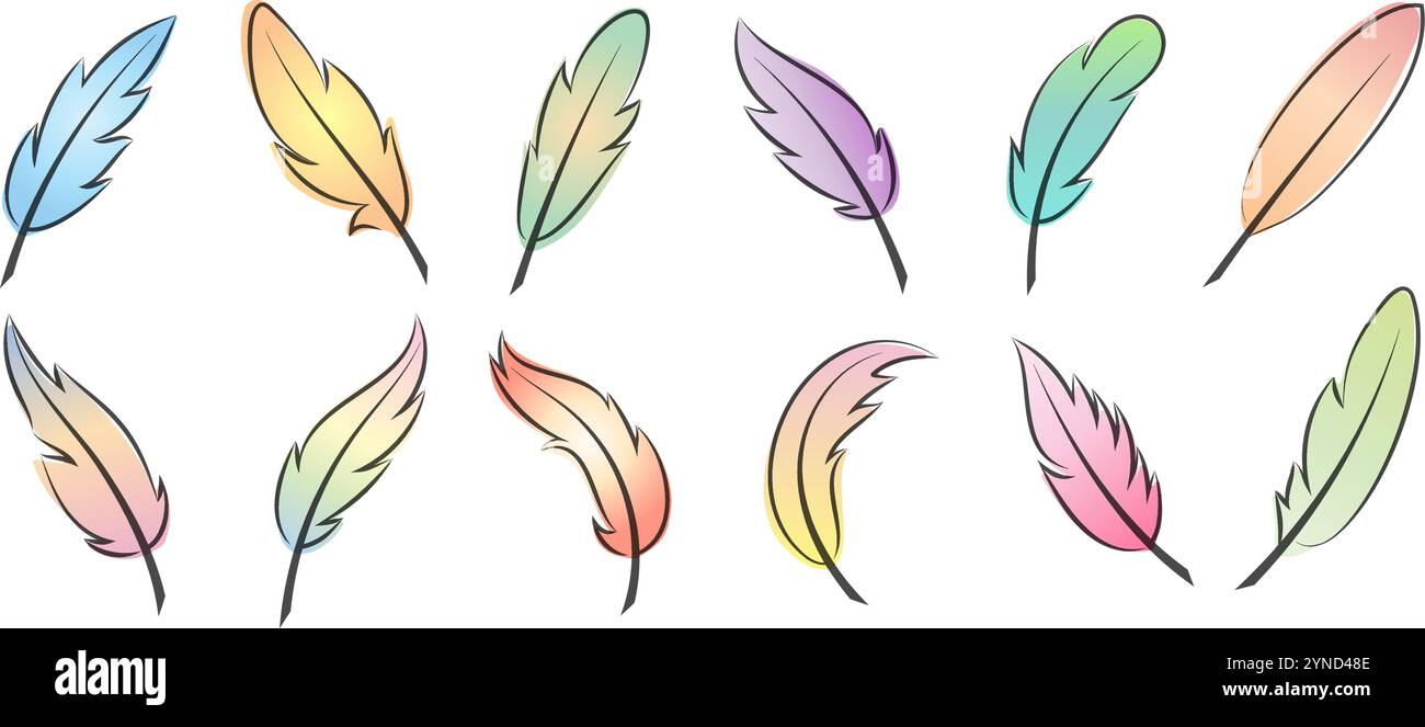Outline feather icon set Stock Vector Image & Art - Alamy