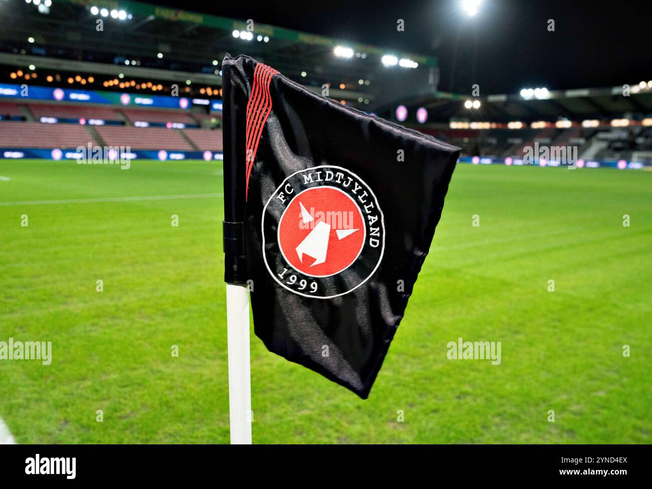 Herning, Denmark. 25th Nov, 2024. FCM logo on corner flag at MCH Arena ...