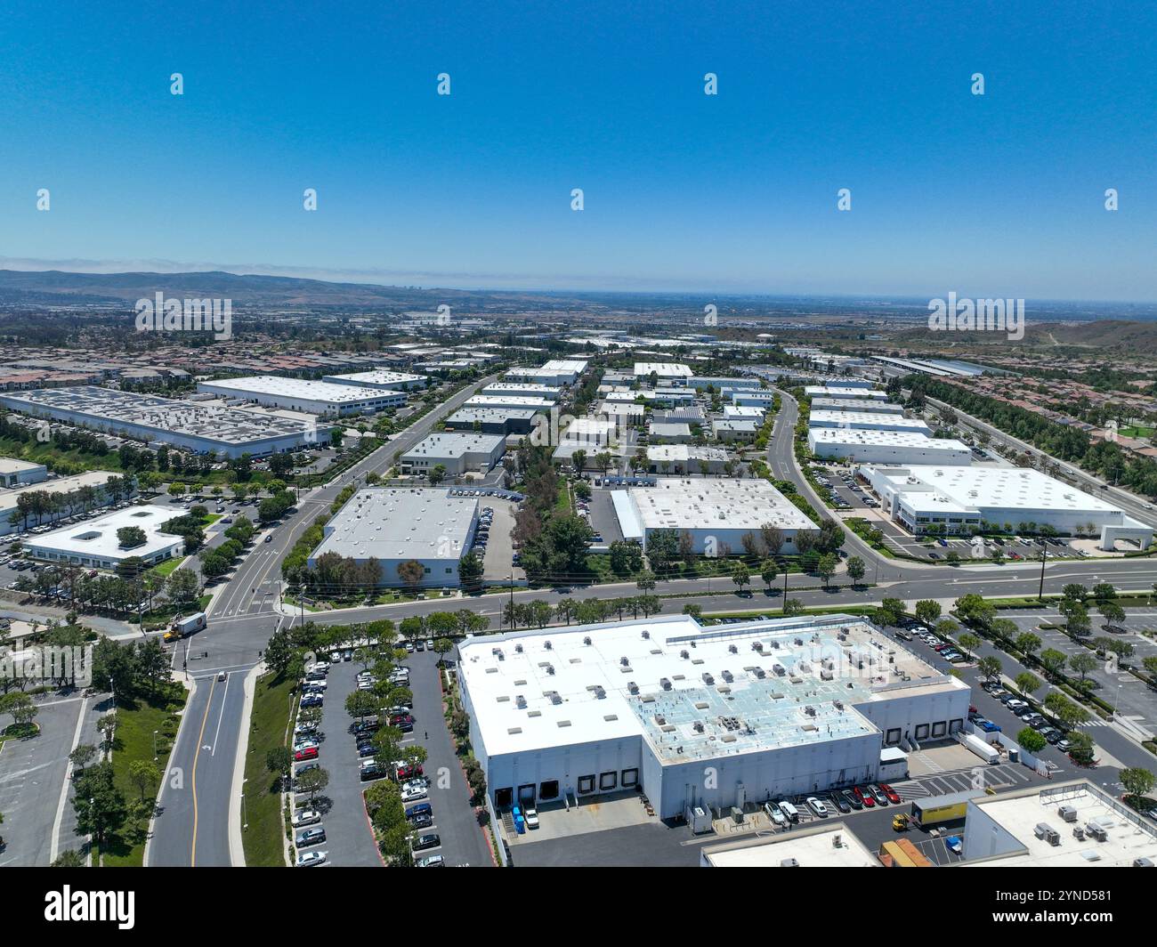 Aerial view of business park with mixed use facility service building ...