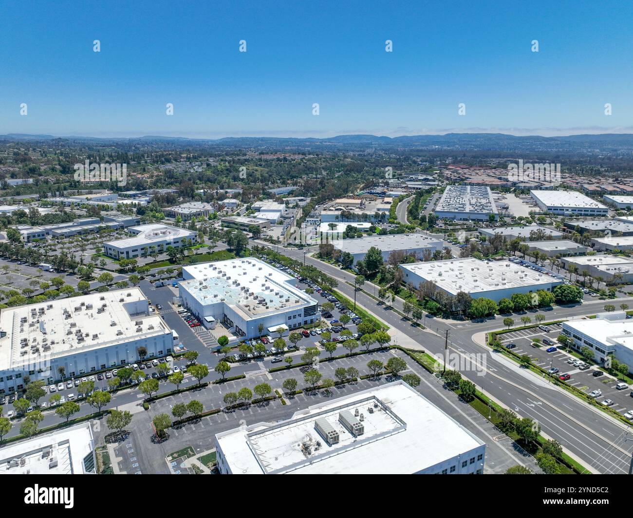 Aerial view of business park with mixed use facility service building ...