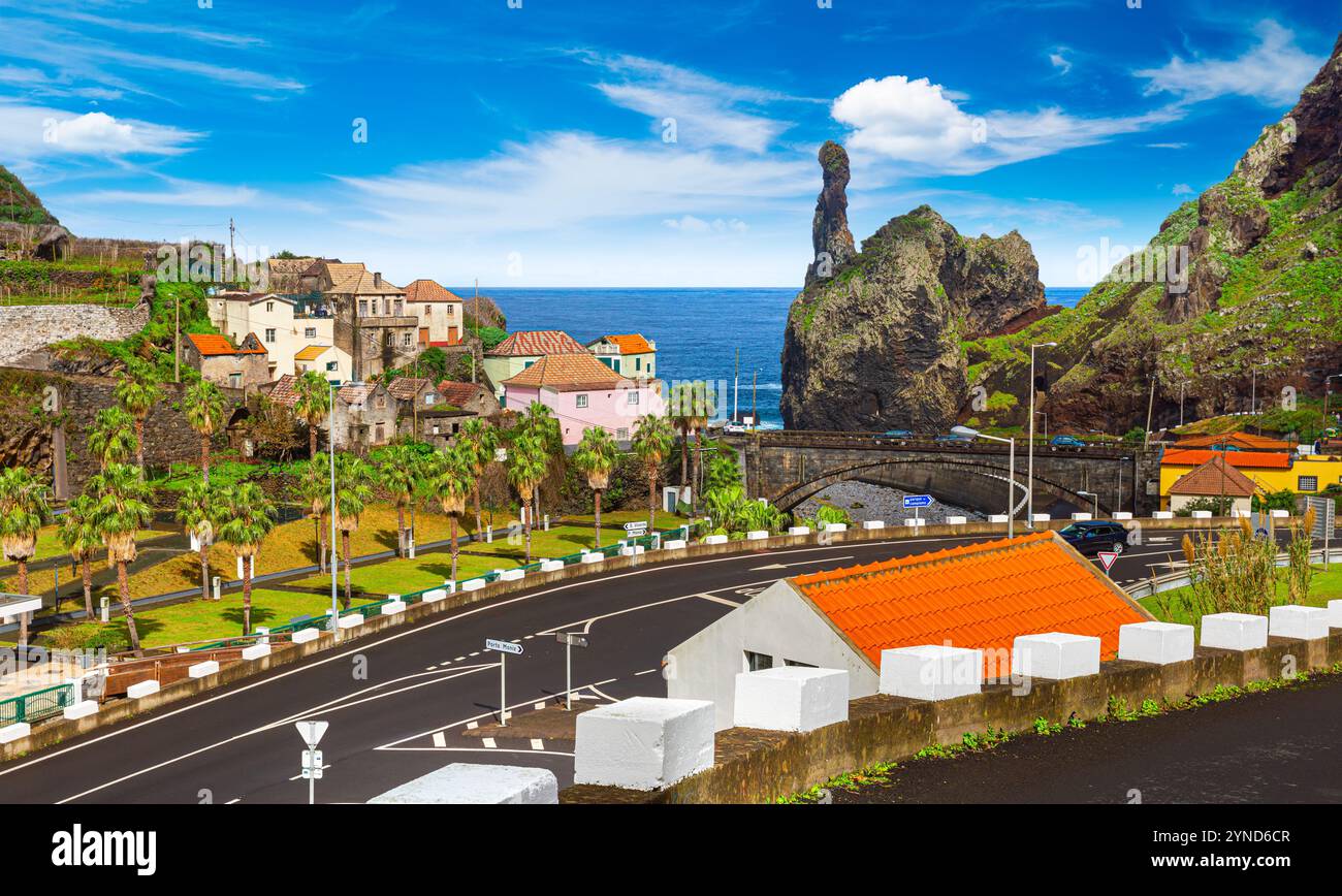 Tall lava rocks in ocean, islet towers in Ribeira da Janela, Madeira ...