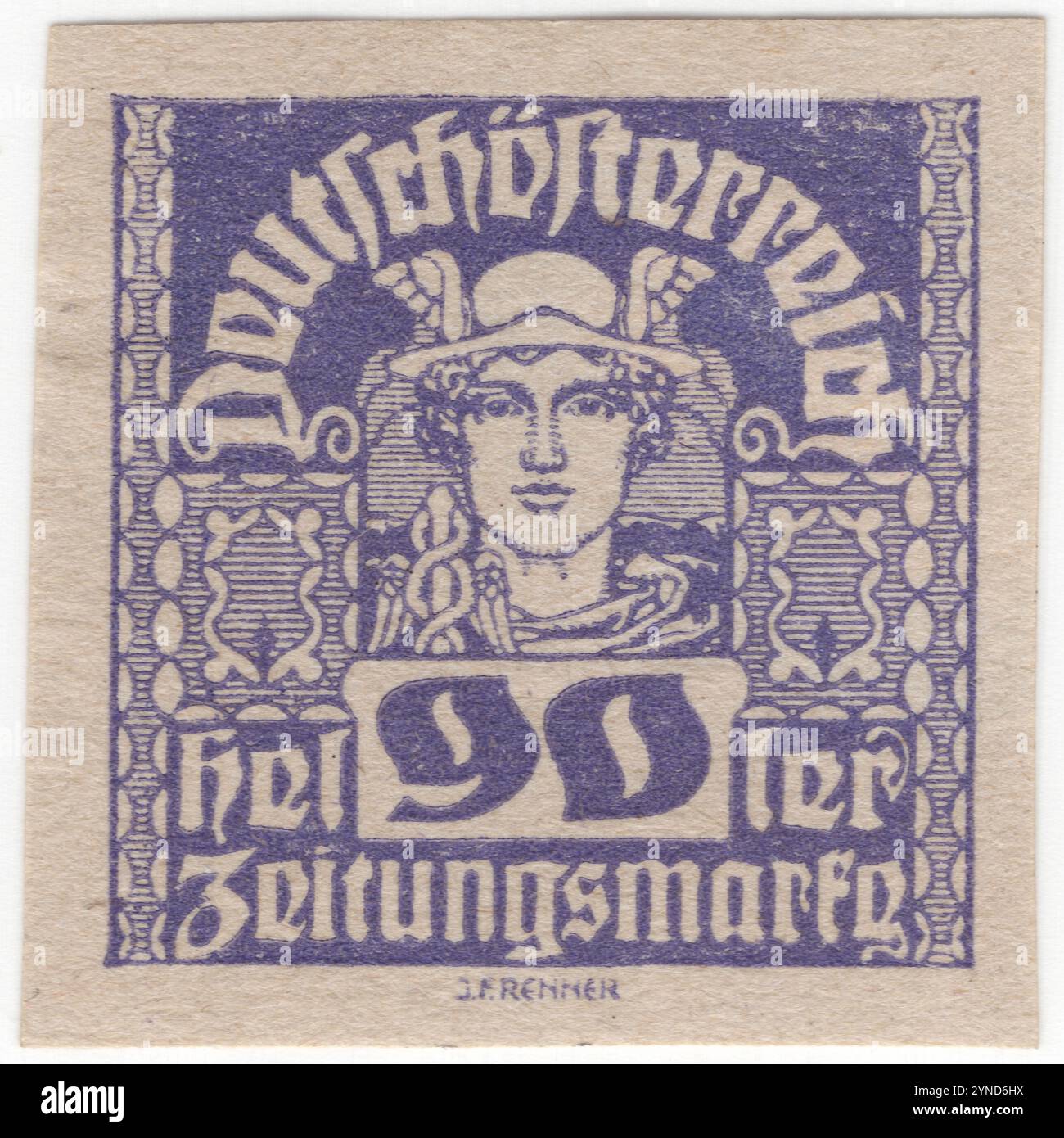 AUSTRIA — 1921 October: 90 heller violet Newspaper stamp depicting ...