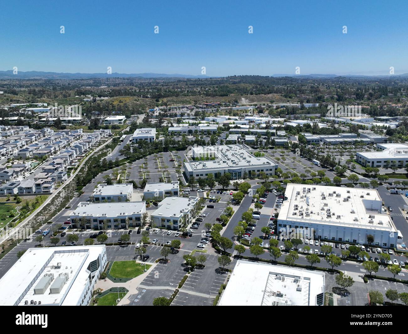 Aerial view of business park with mixed use facility service building ...
