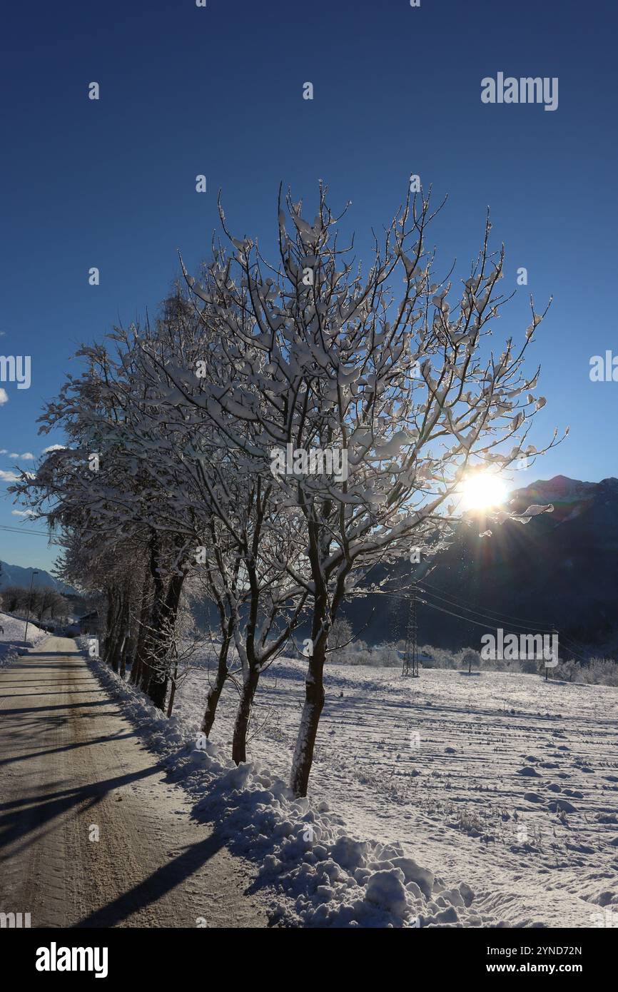 italian small village in friuli venezia giulia covered in snow with ...