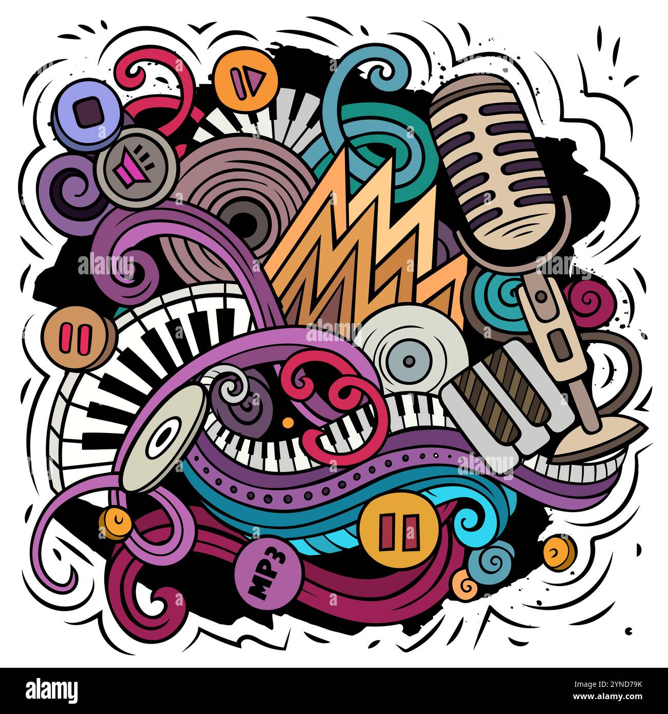 Cartoon vector doodles Disco music illustration. Colorful, detailed ...