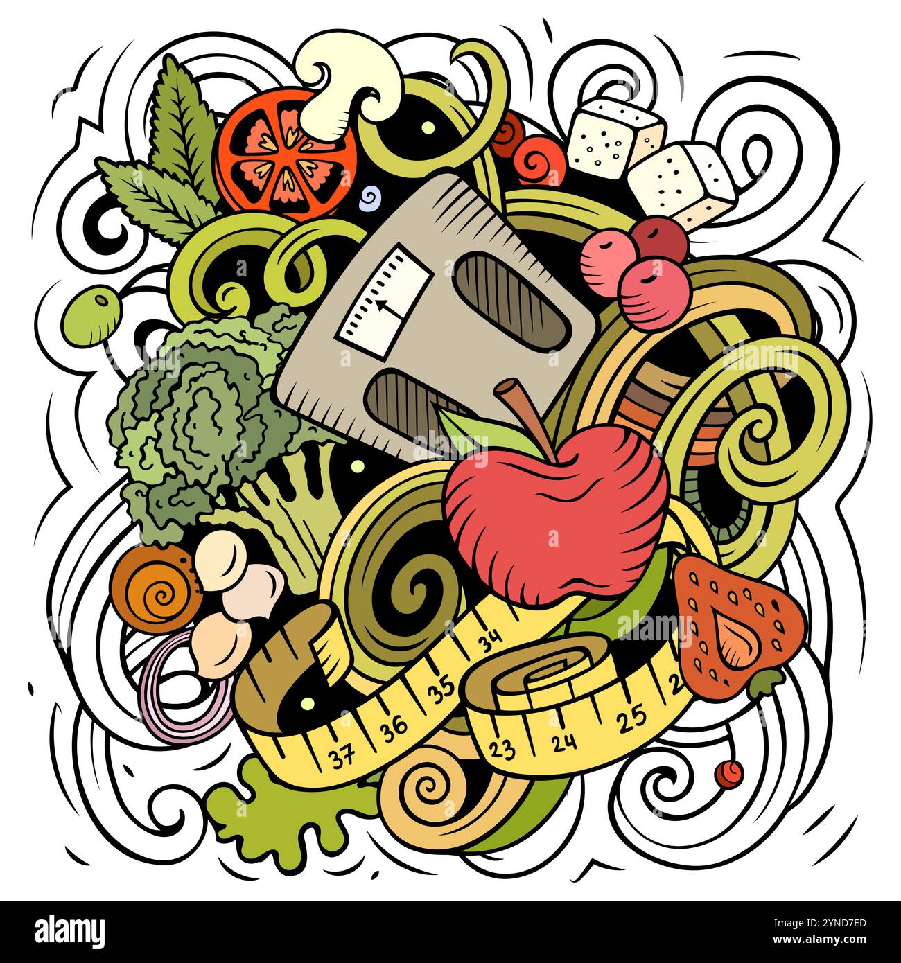 Cartoon vector doodles Diet food illustration. Colorful, detailed, with ...