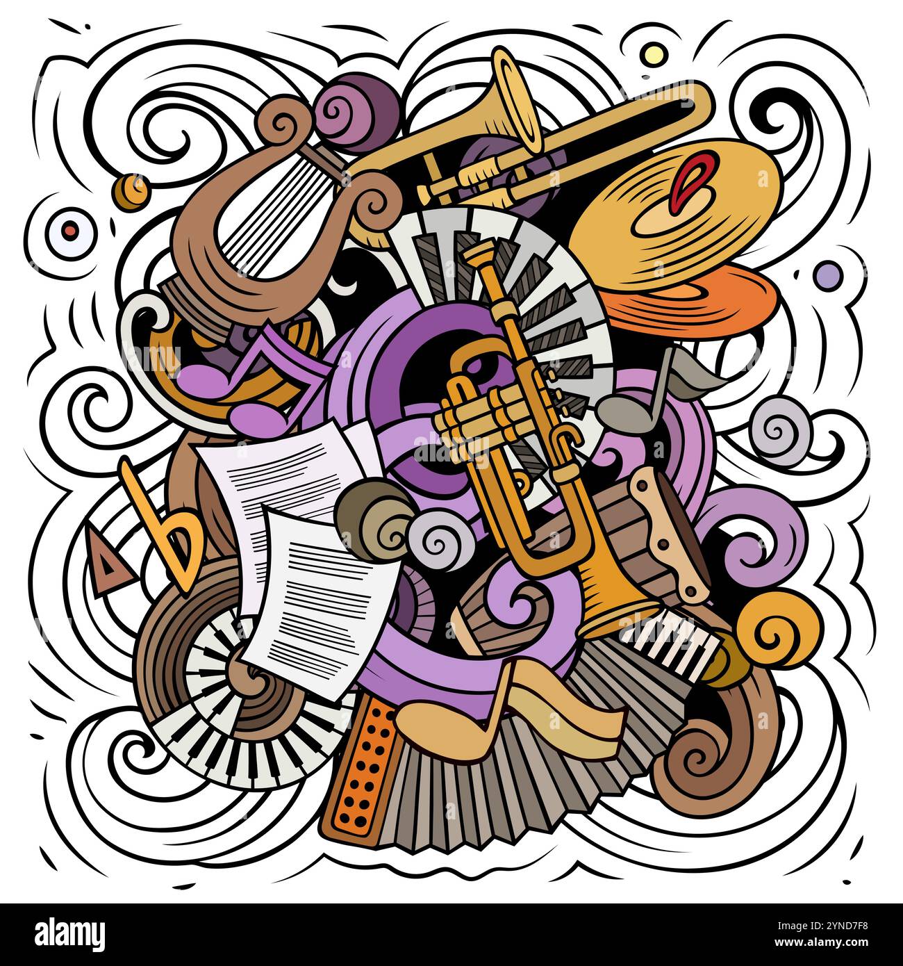 Cartoon vector doodles Classic music illustration. Colorful, detailed ...