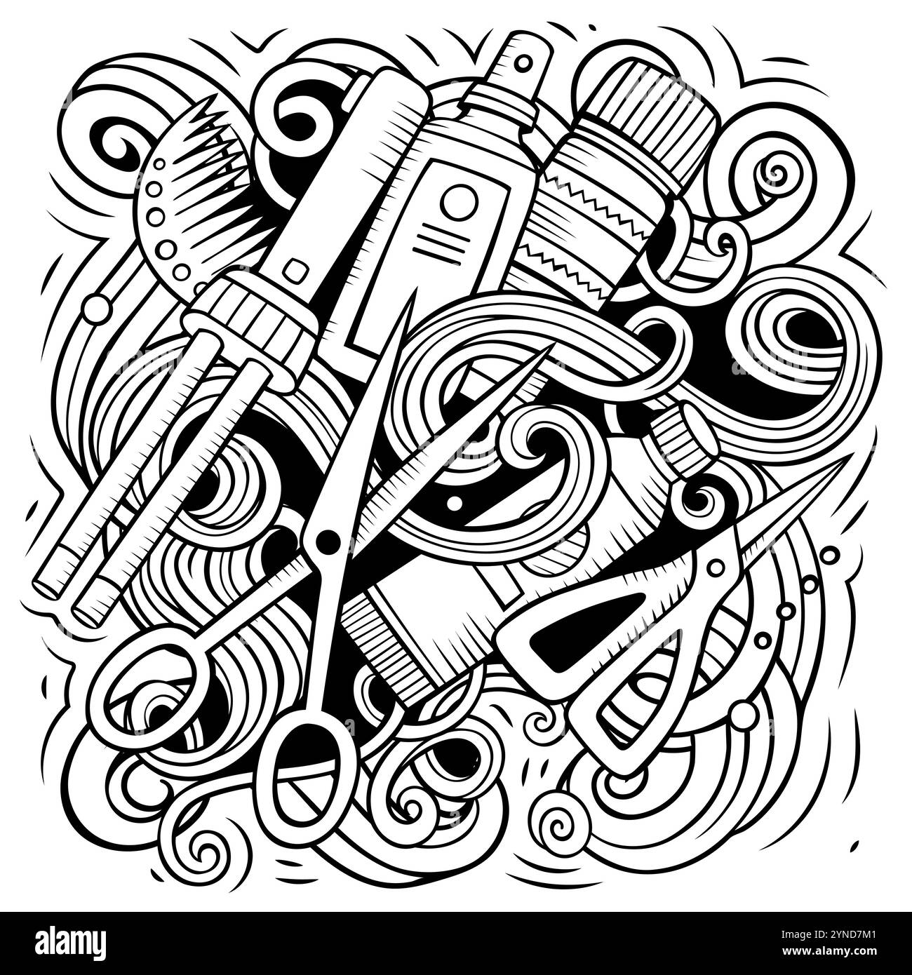 Hair Salon cartoon vector illustration. Sketchy detailed composition ...