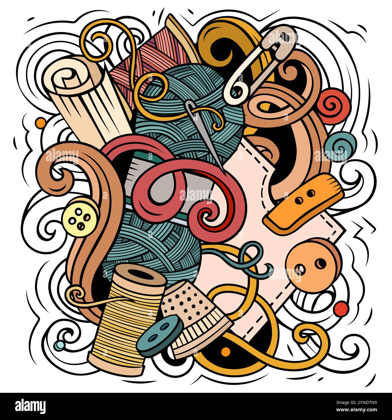 Handmade cartoon vector illustration. Colorful detailed composition ...