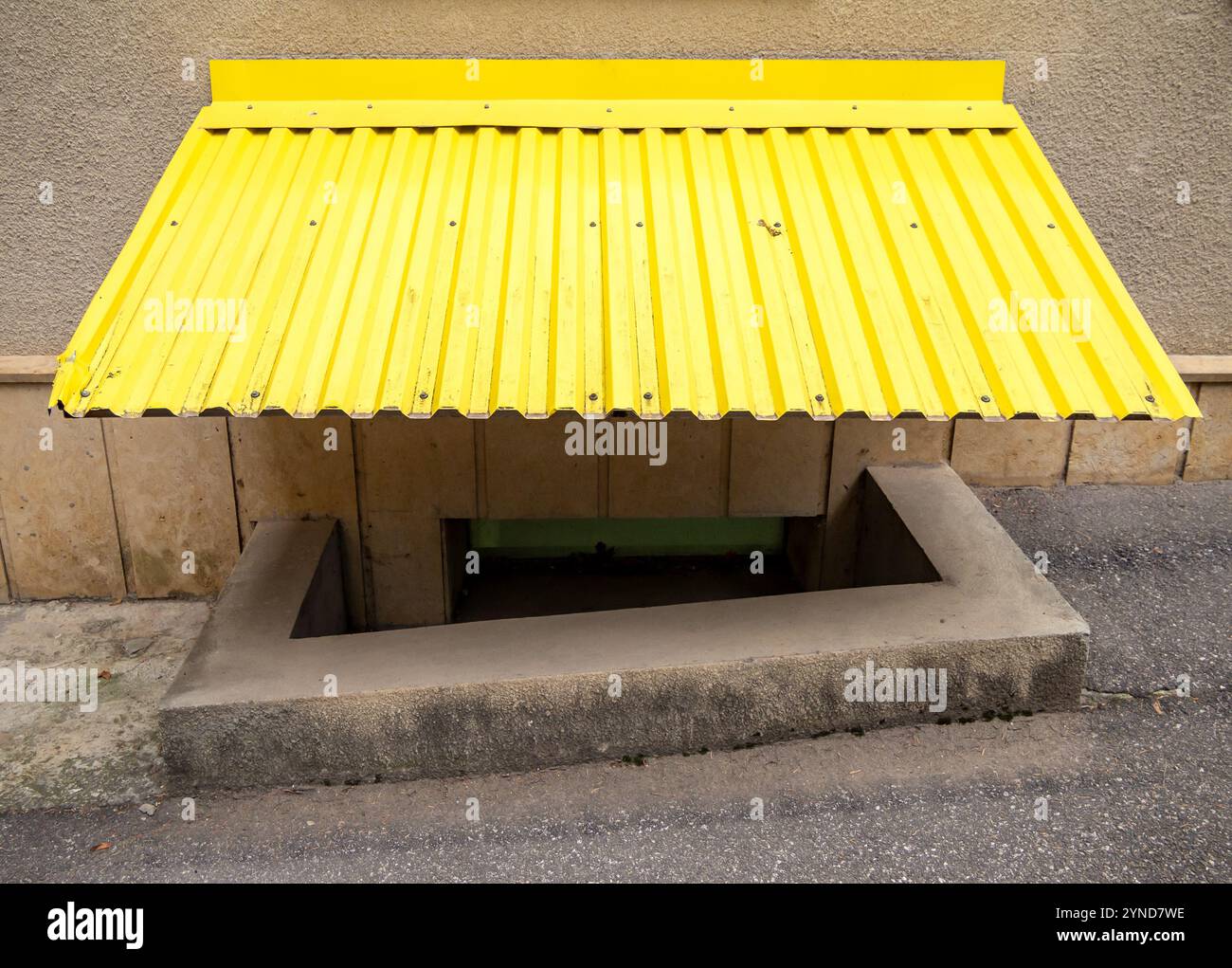 Canopy made of corrugated sheet metal over the basement window Stock ...