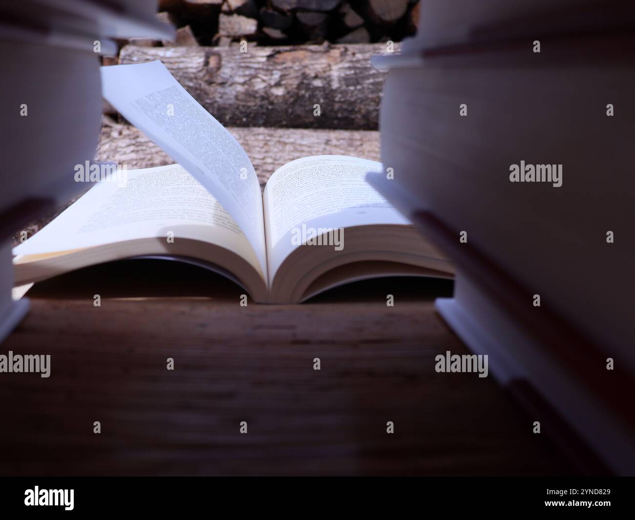 image showing a book through books, with one displaying letters flying ...