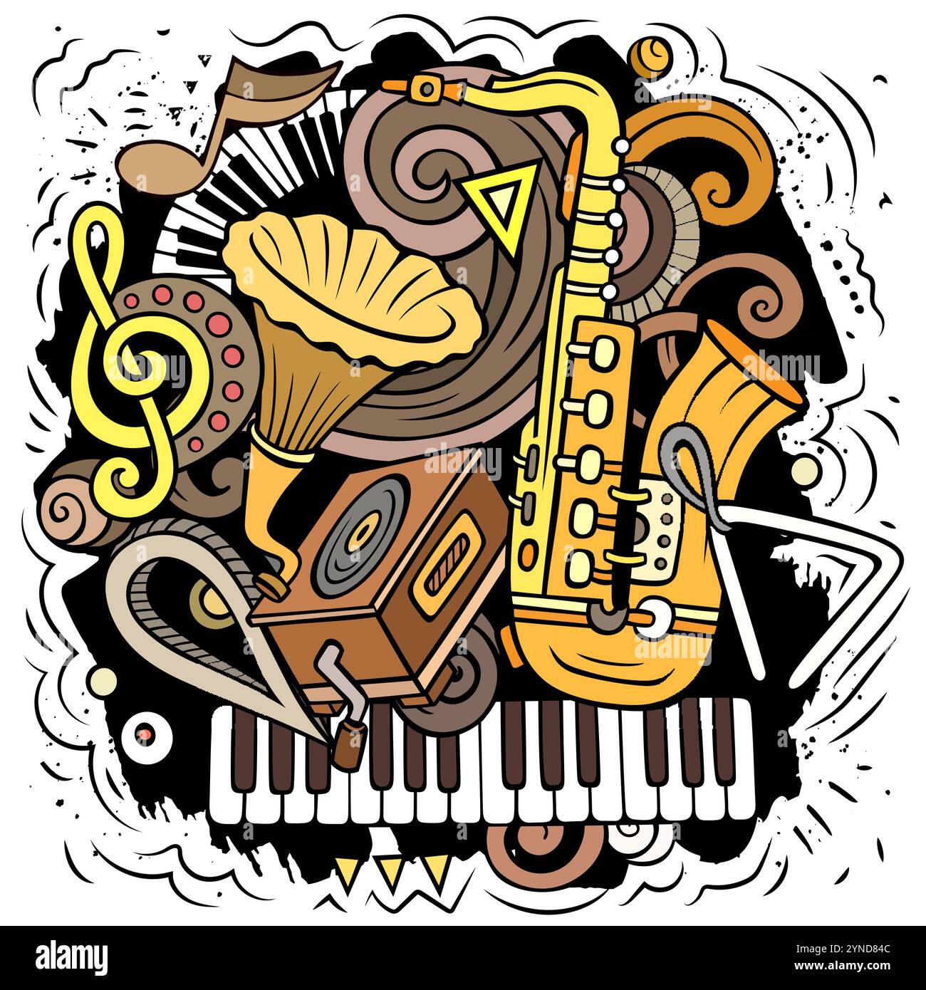 Cartoon vector doodles Classic music illustration. Colorful, detailed ...