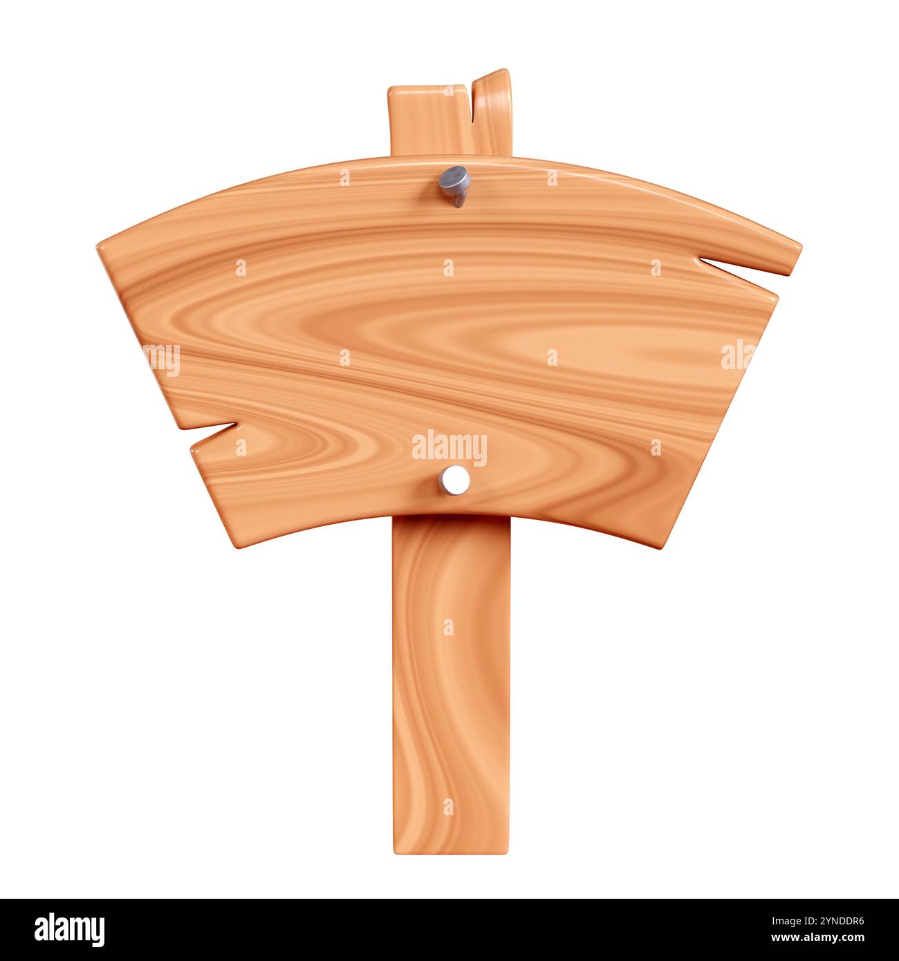 Wooden rectangular plaque with cracks and nails on pole for text box ...