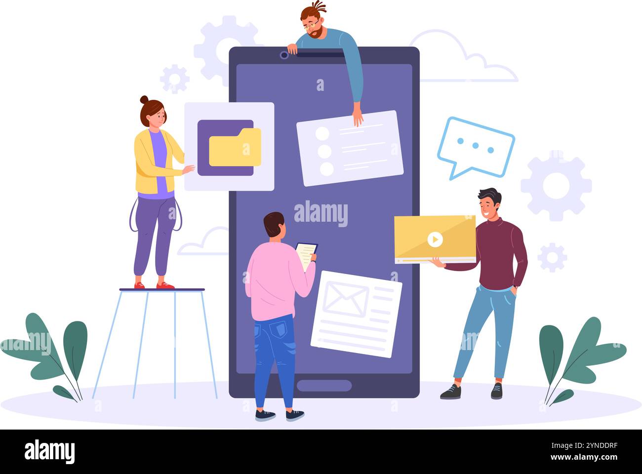 People build mobile app. Designer and developer making smartphone ... People build mobile app. Designer and developer making smartphone ...