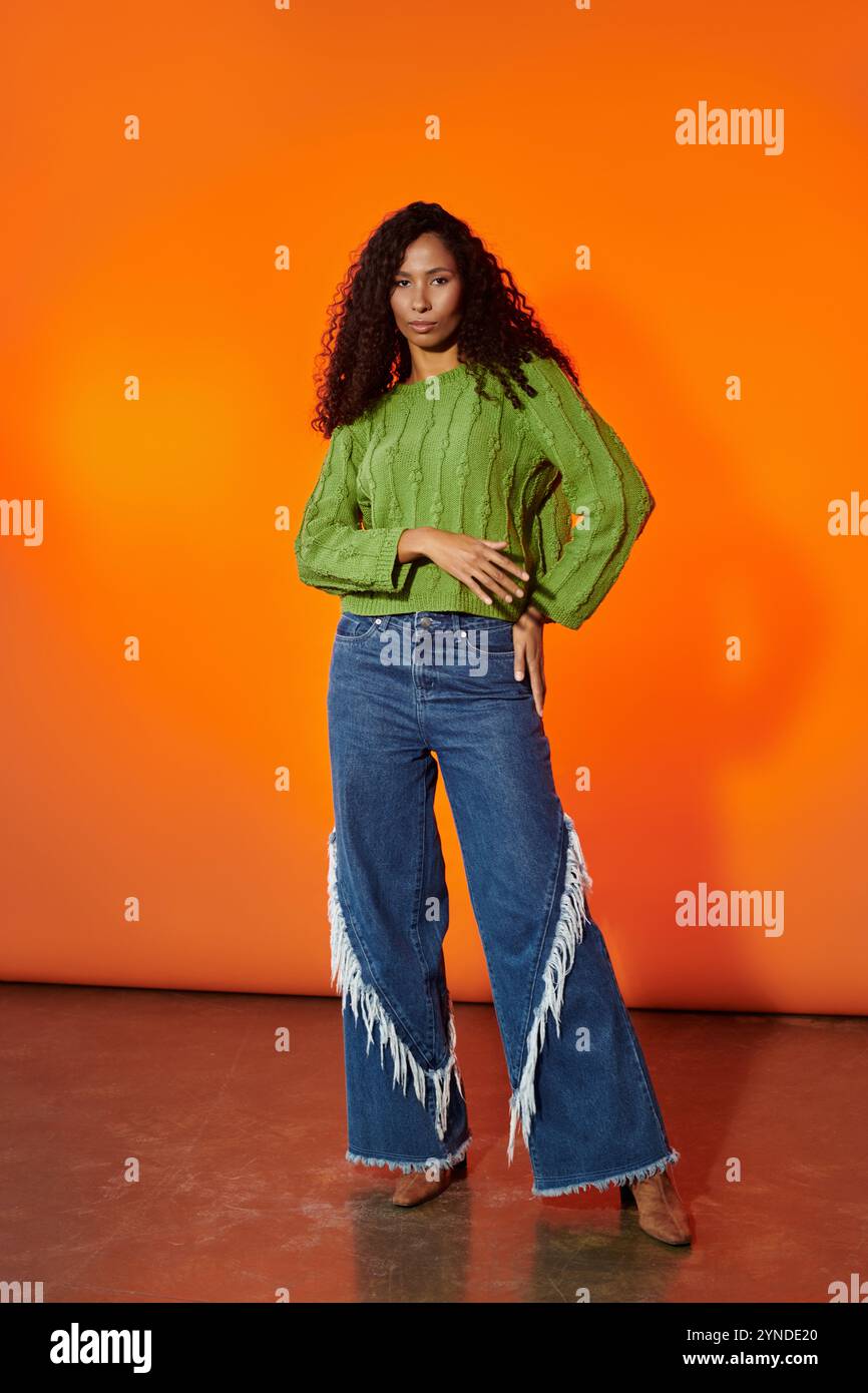 Confident woman showcases her unique fashion sense with colorful attire ...