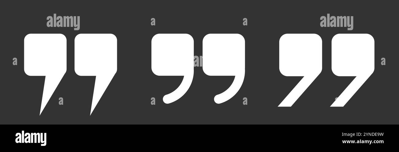 Quotation marks, a set of three isolated black vector icons in the form ...