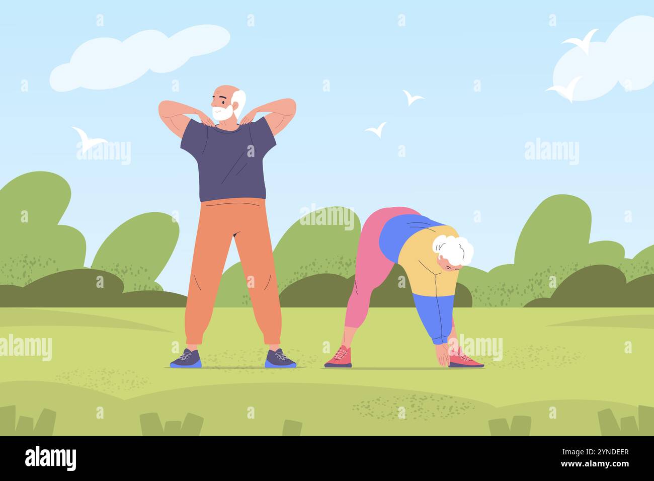 Adult man woman stretching together Stock Vector Images - Alamy