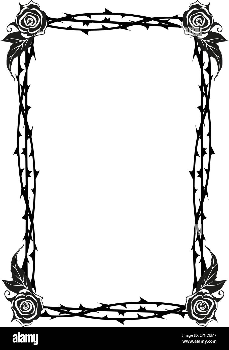 White thorn frame surrounded with roses and leaves in gothic tattoo ...