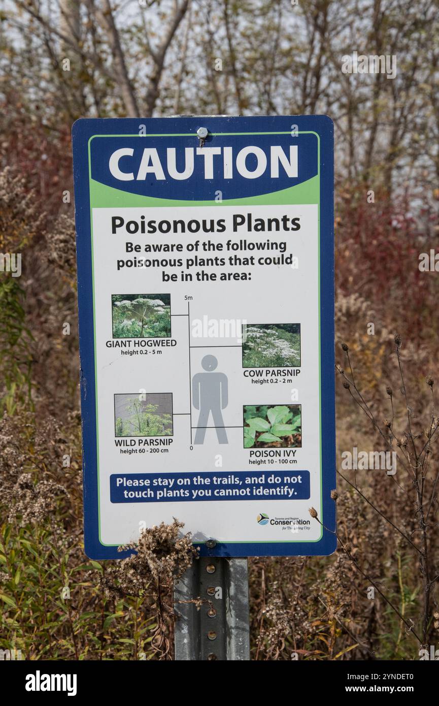 Caution poisonous plants sign at Tommy Thompson Park in Scarborough ...
