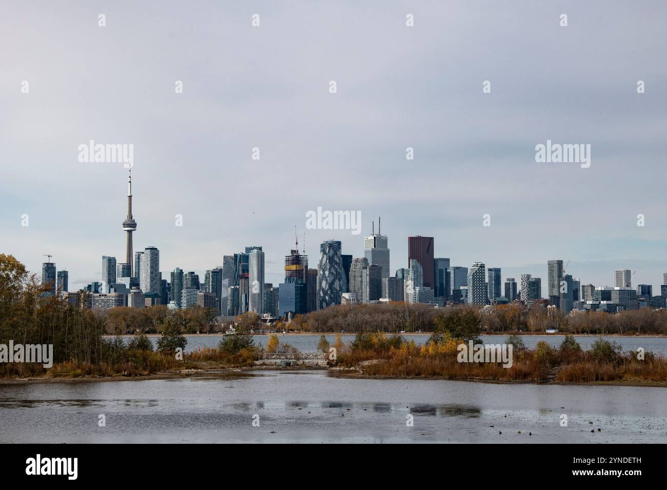 View of downtown Toronto from Tommy Thompson Park in Scarborough ...