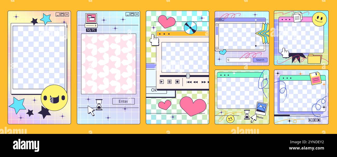 Retro interface post. Social media story posts template, vintage window ...