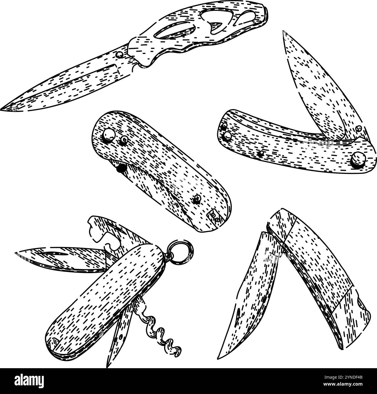 pocket knife set sketch hand drawn vector Stock Vector Image & Art - Alamy