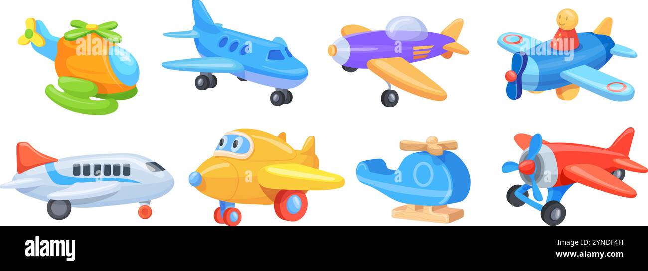 Cartoon toy airplanes. Cute toys plane with propeller wing for children ...