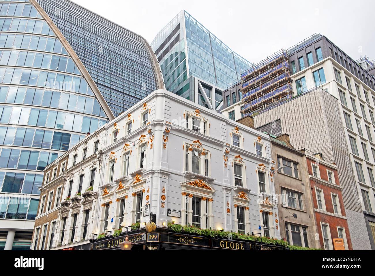 Globe pub exterior on the corner of London Wall and Moorgate and Moor ...