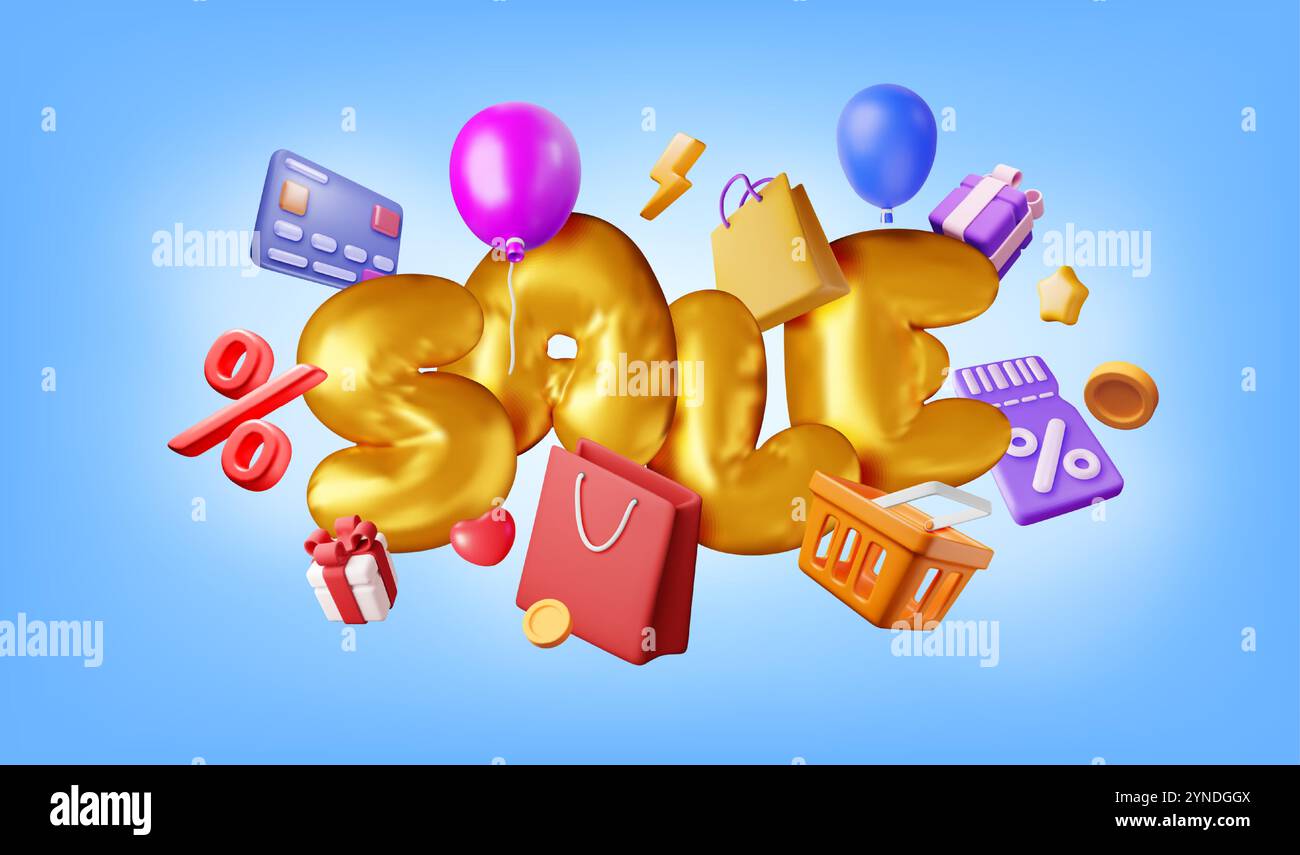 3D sale balloon sign and shopping bag Stock Vector Image & Art - Alamy