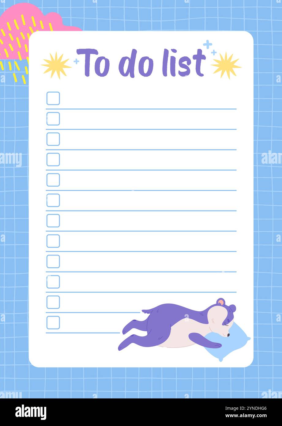 To-do list template with sleeping purple badger illustration. Cute ...