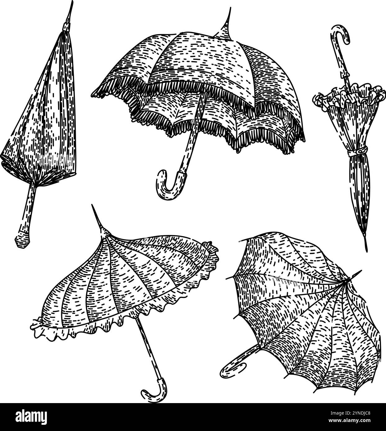 umbrella set sketch hand drawn vector Stock Vector Image & Art - Alamy
