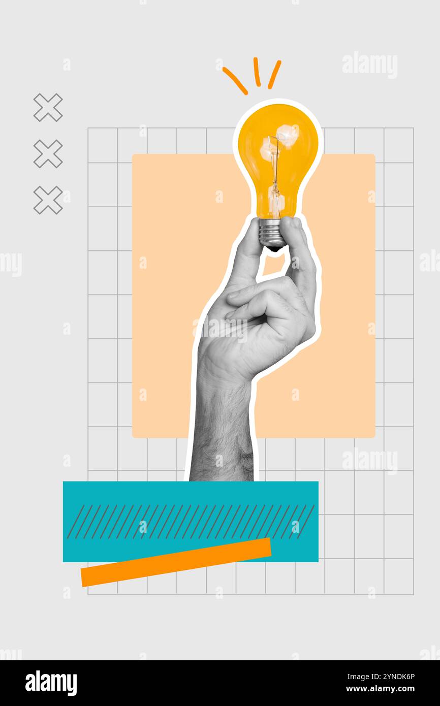 Trend artwork composite 3D photo collage design of idea lamp creative ...